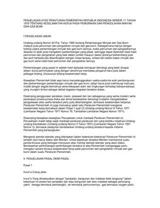 Pp no 11 thn 1979 keselamatan kerja pemurnian gas minyak bum | PDF