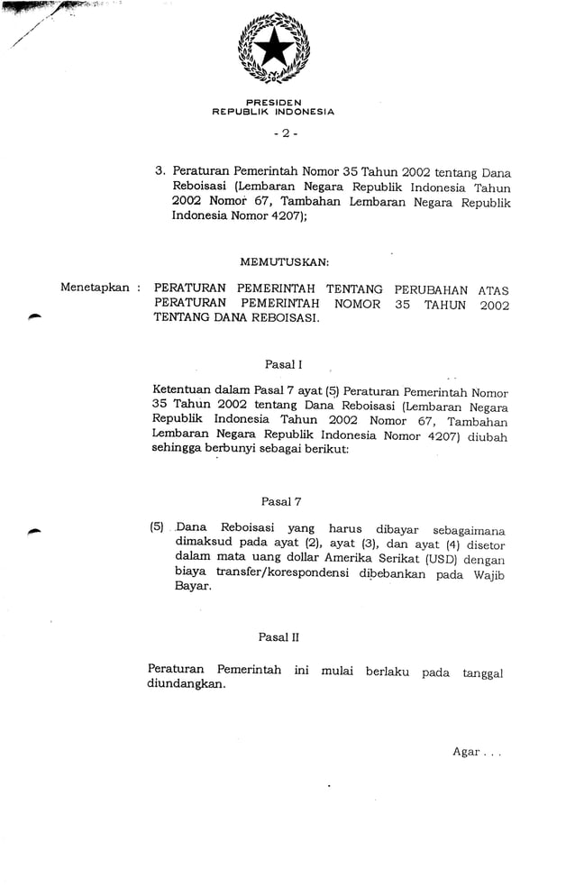 Pp no 58 2007 perubahan pp 35 thn 2002 ttg dana reboisasi | PDF