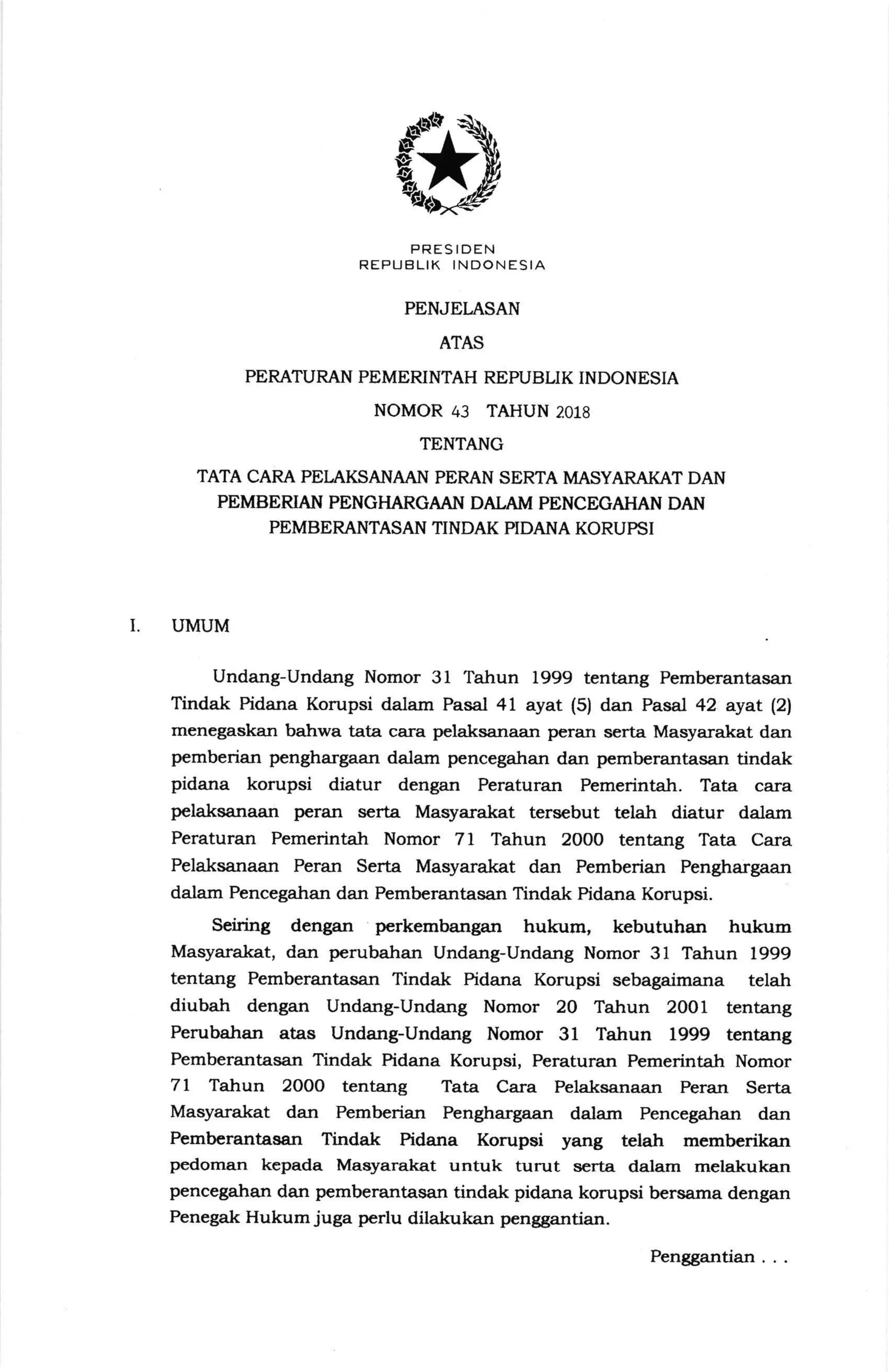 Ppnomor43tahun2018 tentang bentuk dan peran serta masyarakat | PDF