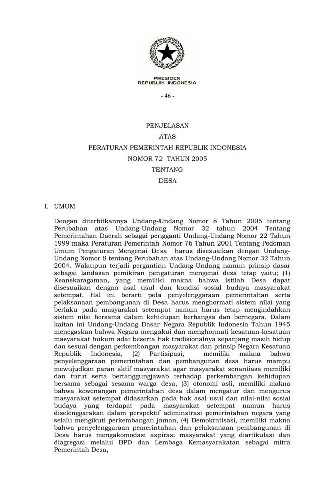 Pp nomor 72 tahun 2005 (desa) | PDF