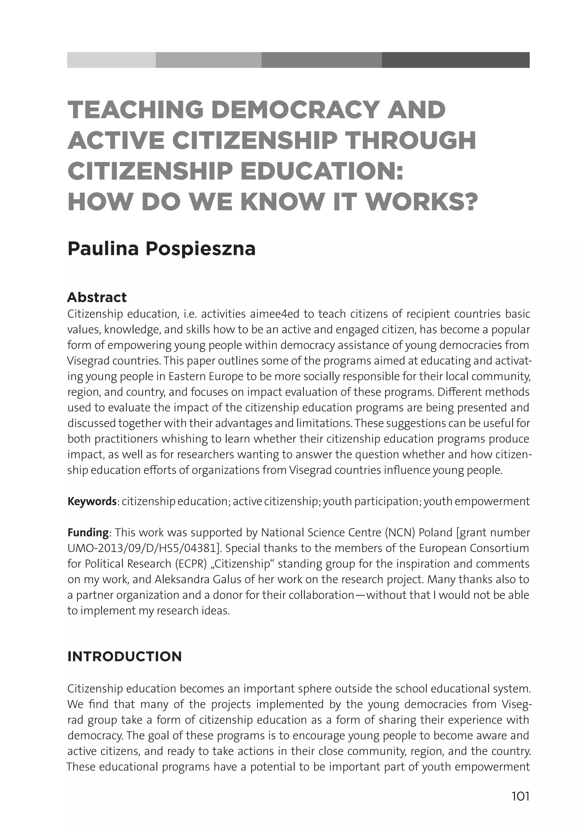 Teaching Democracy and Active Citizenship through Citizenship Education ...