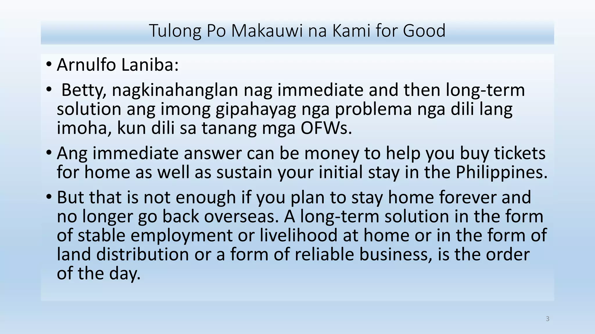 How can our OFWs go home permanently | PPT