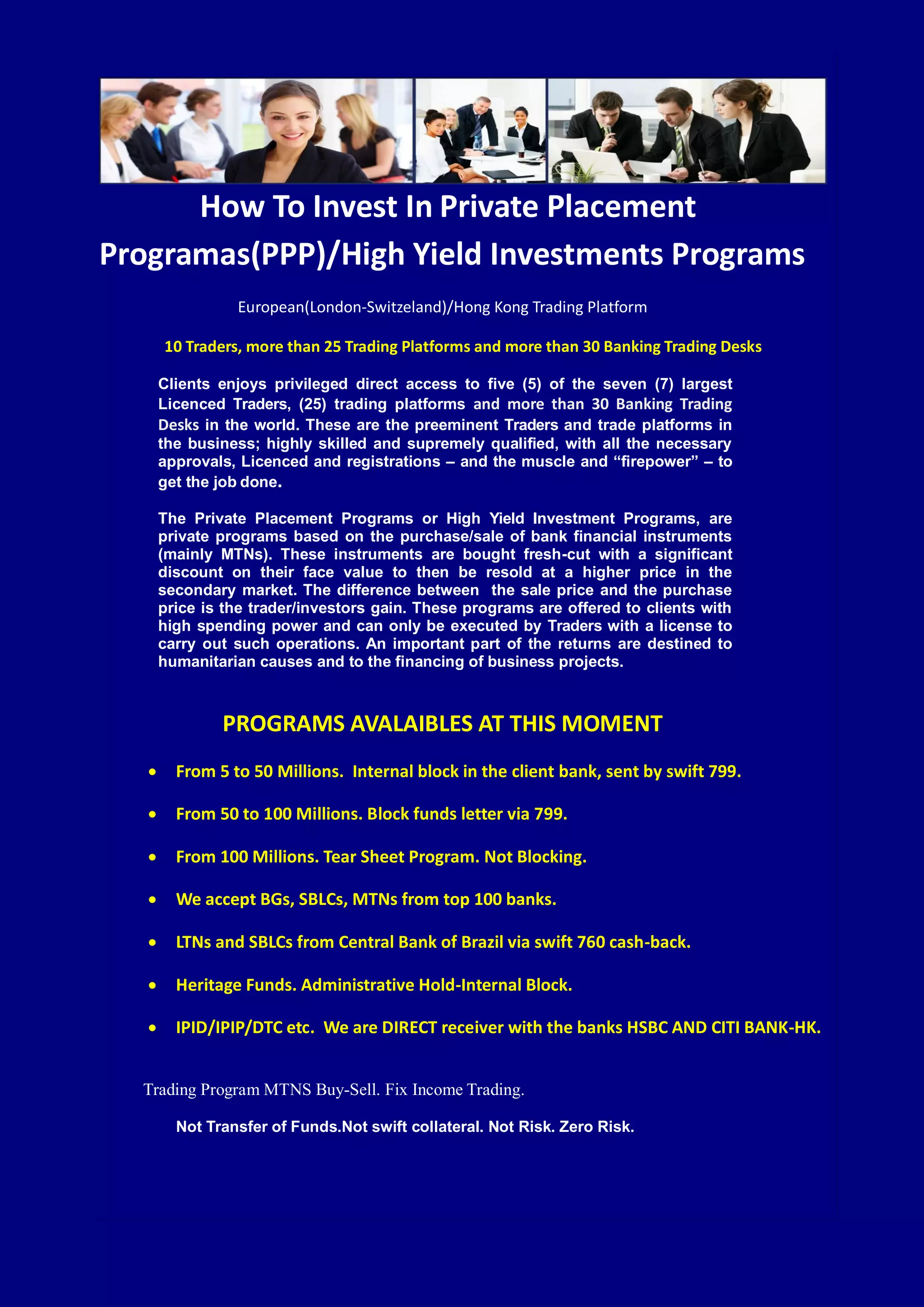 How To Invest InPrivate PlacementProgramas(PPP)/High Yield Investments ...