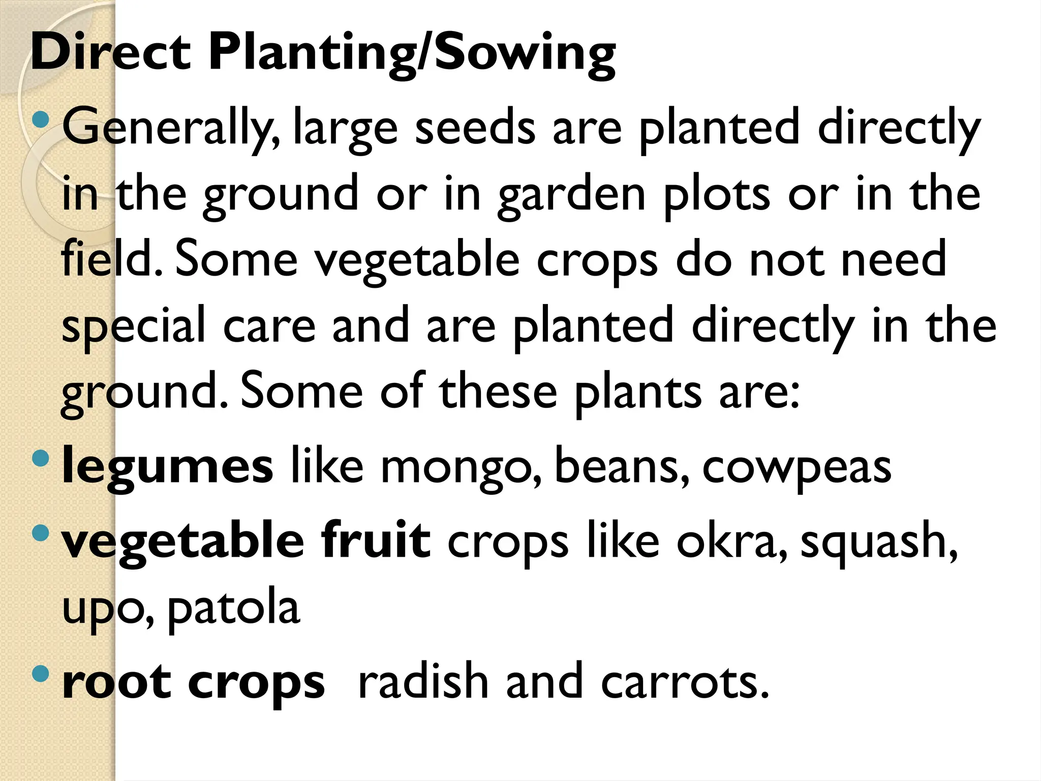 Perform direct planting of vegetable crops | PPTX