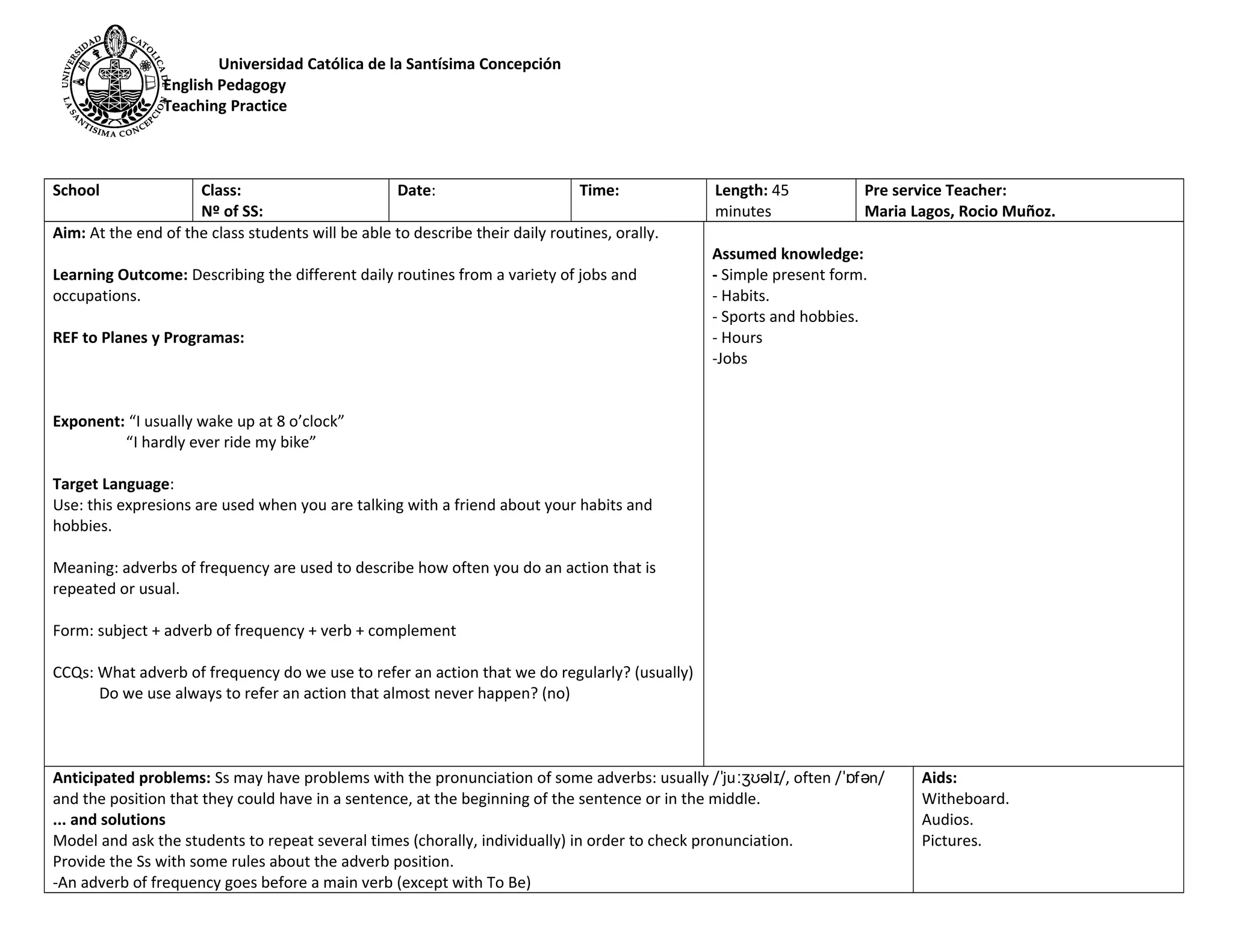 Ppp lesson plan format | DOC | Education