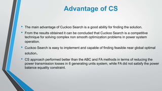 Economic load dispatch problem solving using "Cuckoo Search" | PPTX