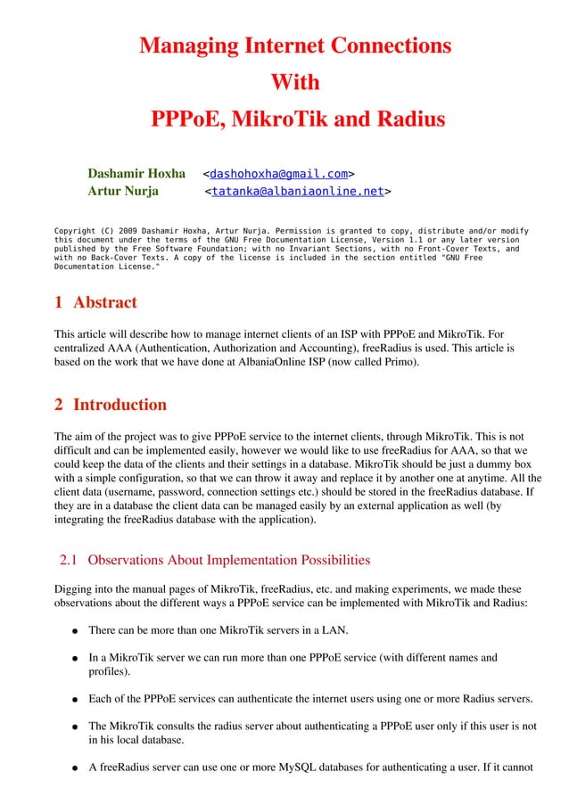 PPPoE With Mikrotik and Radius | PDF