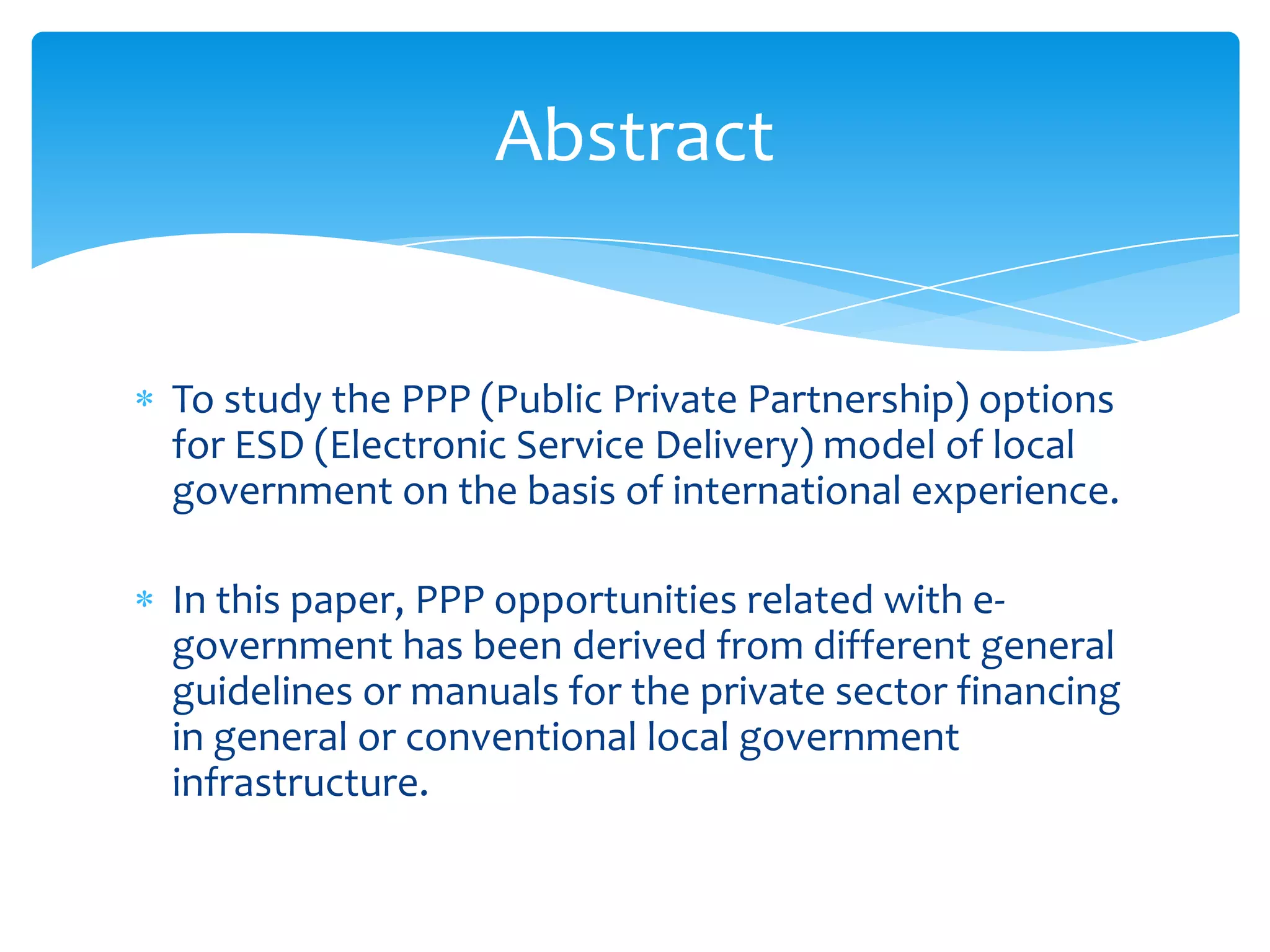 PPP Options for ESD Model of Local e-Government | PPTX