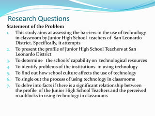 Pp presentation of action research on roadblocks in using technology | PPTX