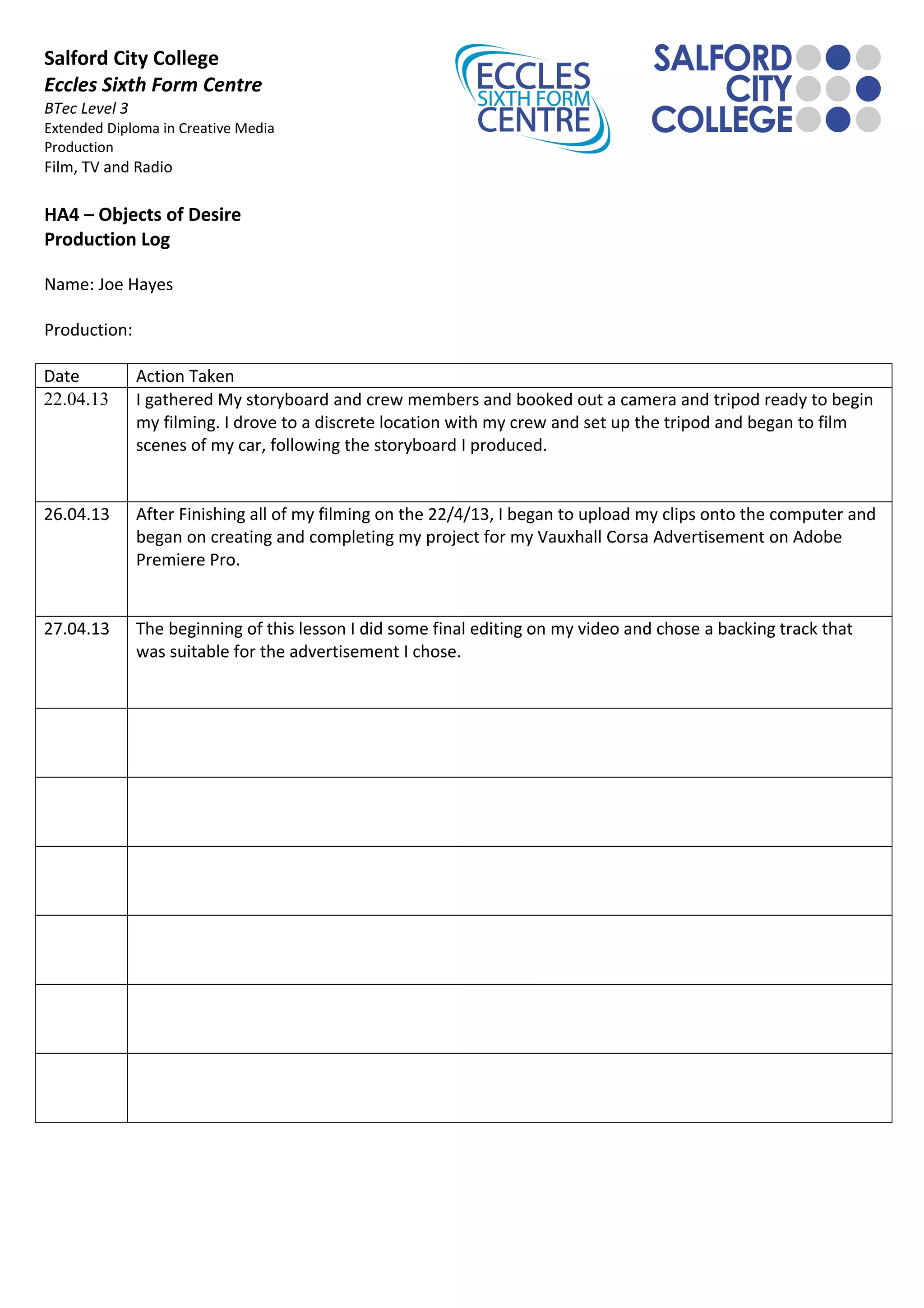 Pp production log_template | DOC