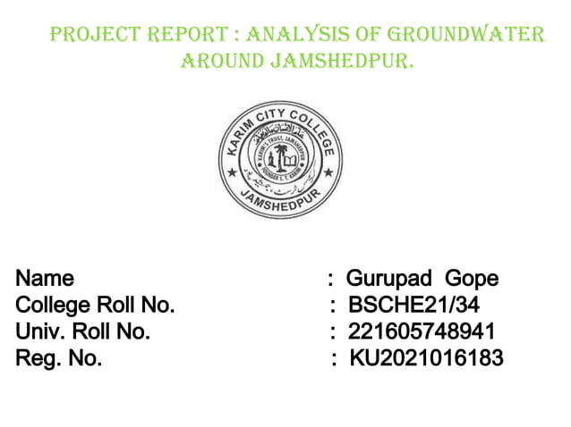Power point presentation of water analysis around Jamshedpur subranekha ...