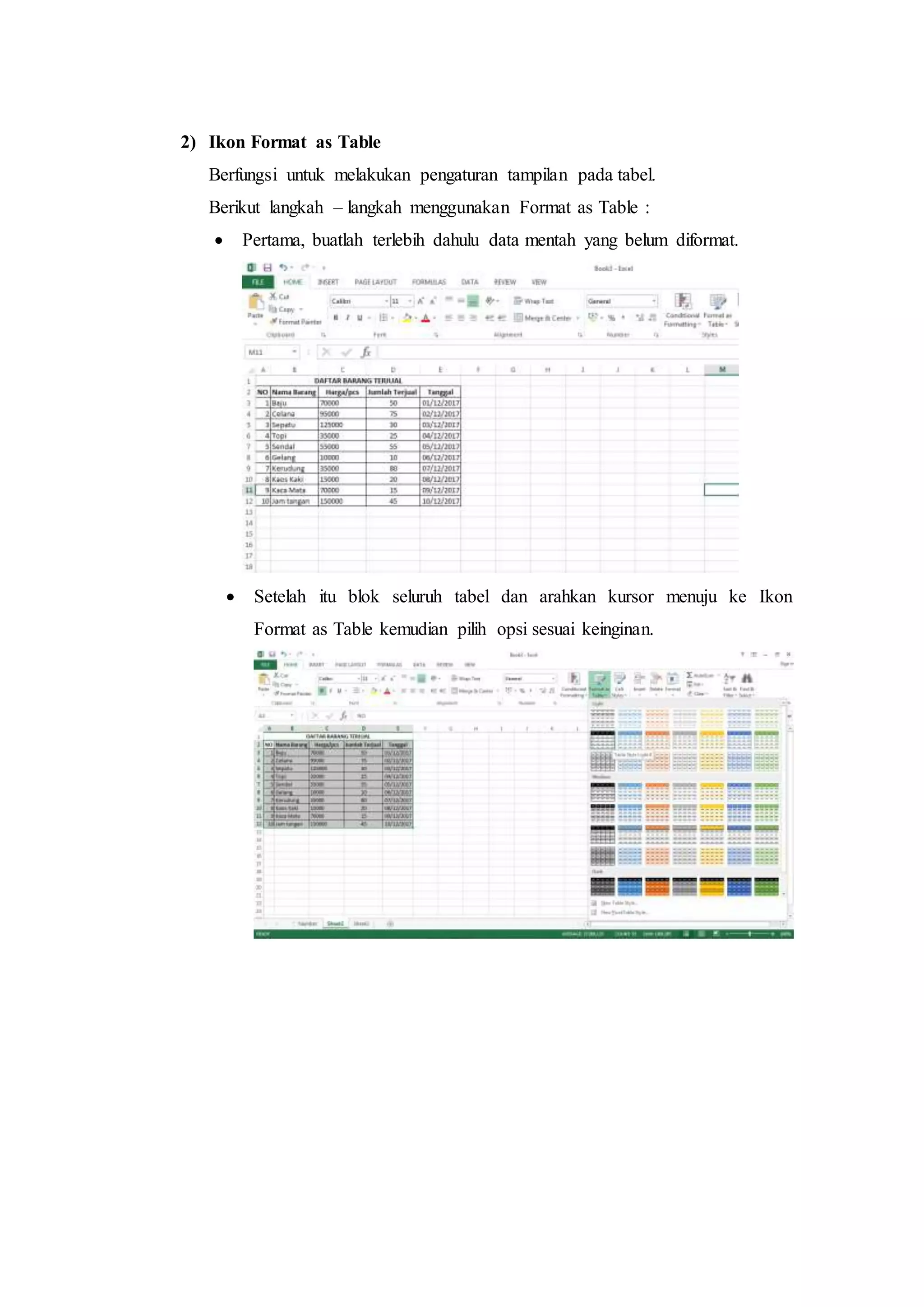 PENGGUNAAN FITUR NUMBER DAN STYLE PADA MICROSOFT OFFICE EXCELL 2013 | PDF