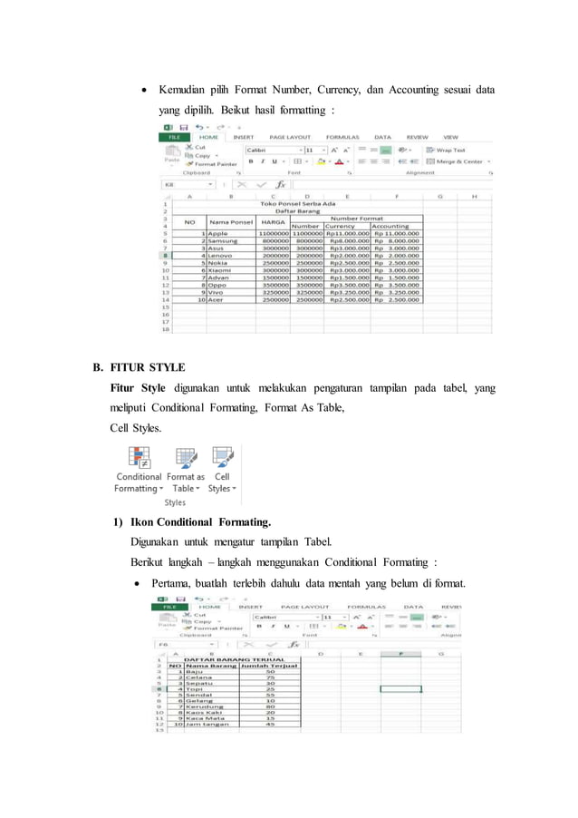 PENGGUNAAN FITUR NUMBER DAN STYLE PADA MICROSOFT OFFICE EXCELL 2013 | PDF