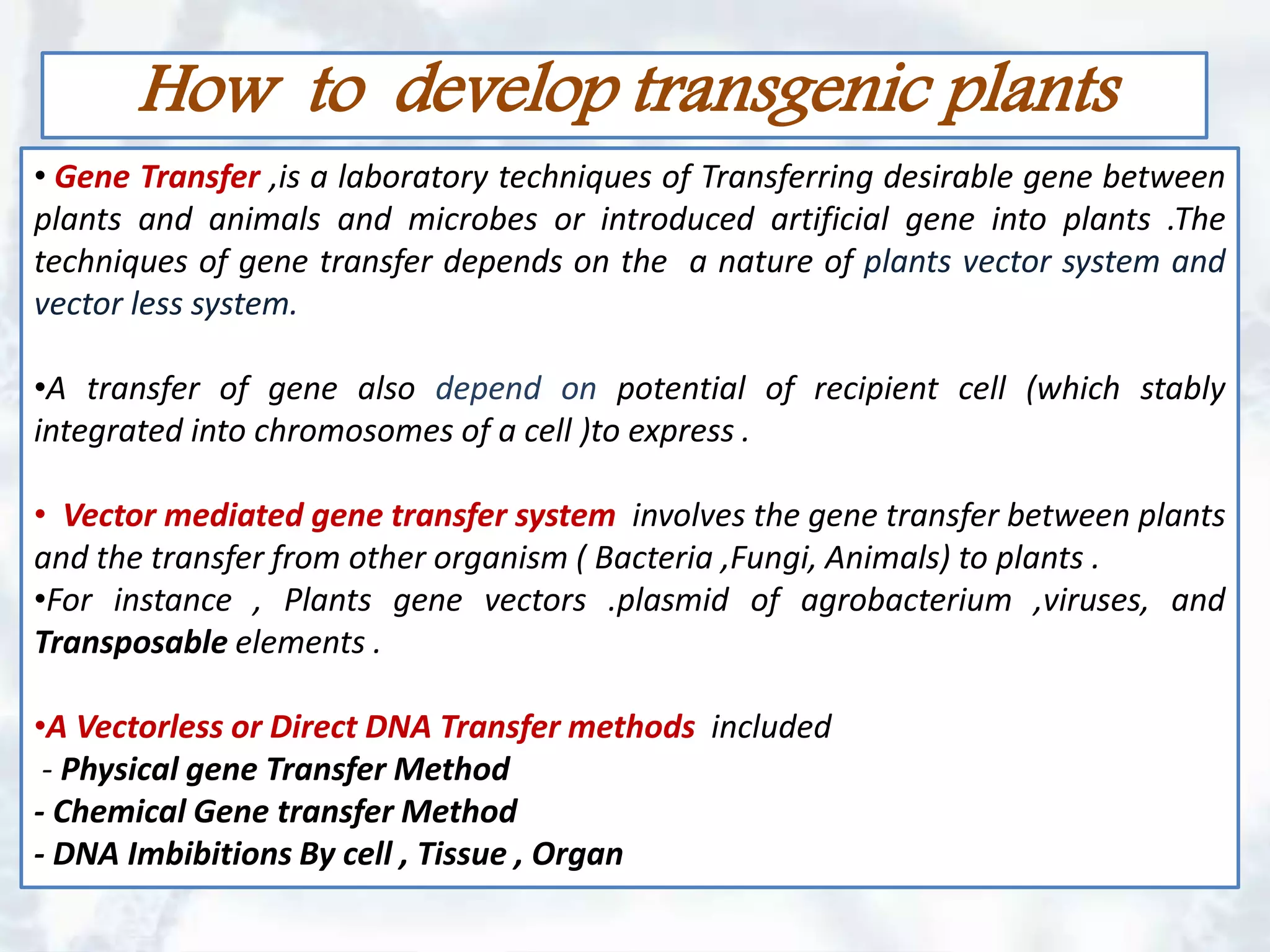 Transgenics in crop improvement | PPTX
