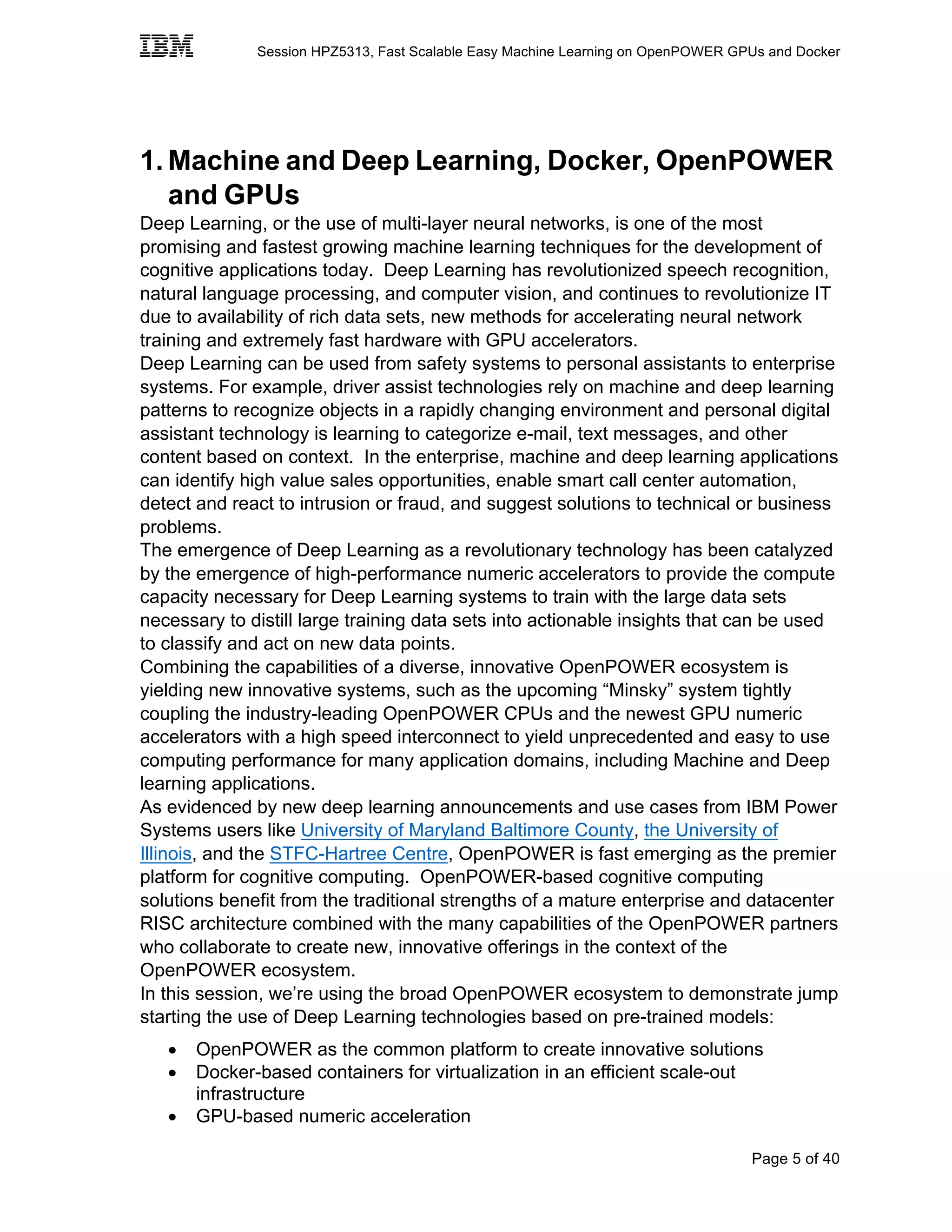 Fast Scalable Easy Machine Learning with OpenPOWER, GPUs and Docker | PDF