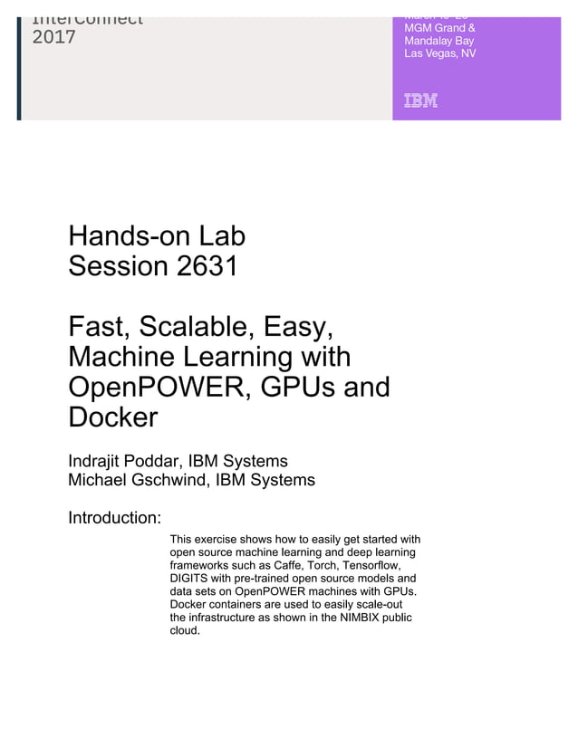 Fast Scalable Easy Machine Learning with OpenPOWER, GPUs and Docker | PDF