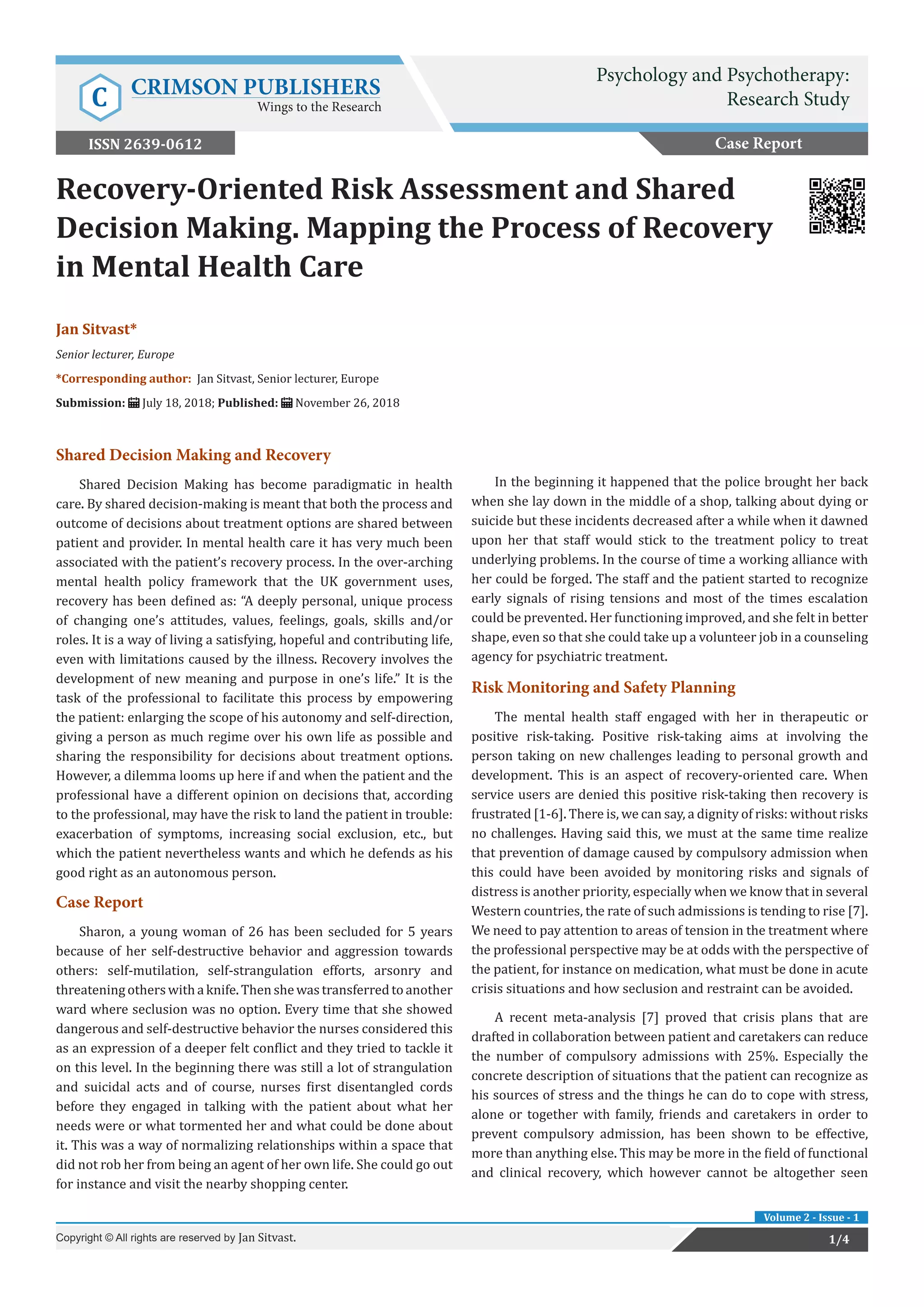 Recovery-Oriented Risk Assessment and Shared Decision Making. Mapping ...