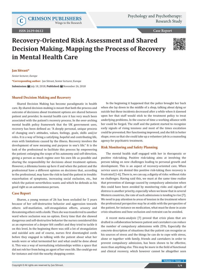 Recovery-Oriented Risk Assessment and Shared Decision Making. Mapping ...