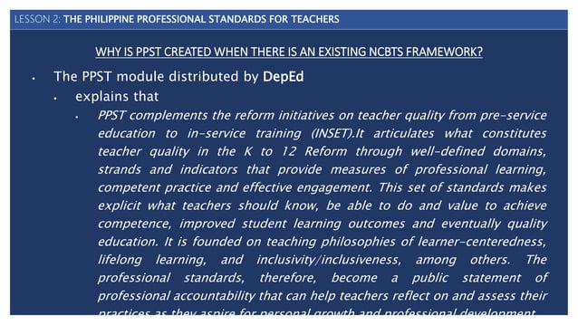 Philippine Professional Standards for Teachers | PPTX | Professional School | Postgraduate Education