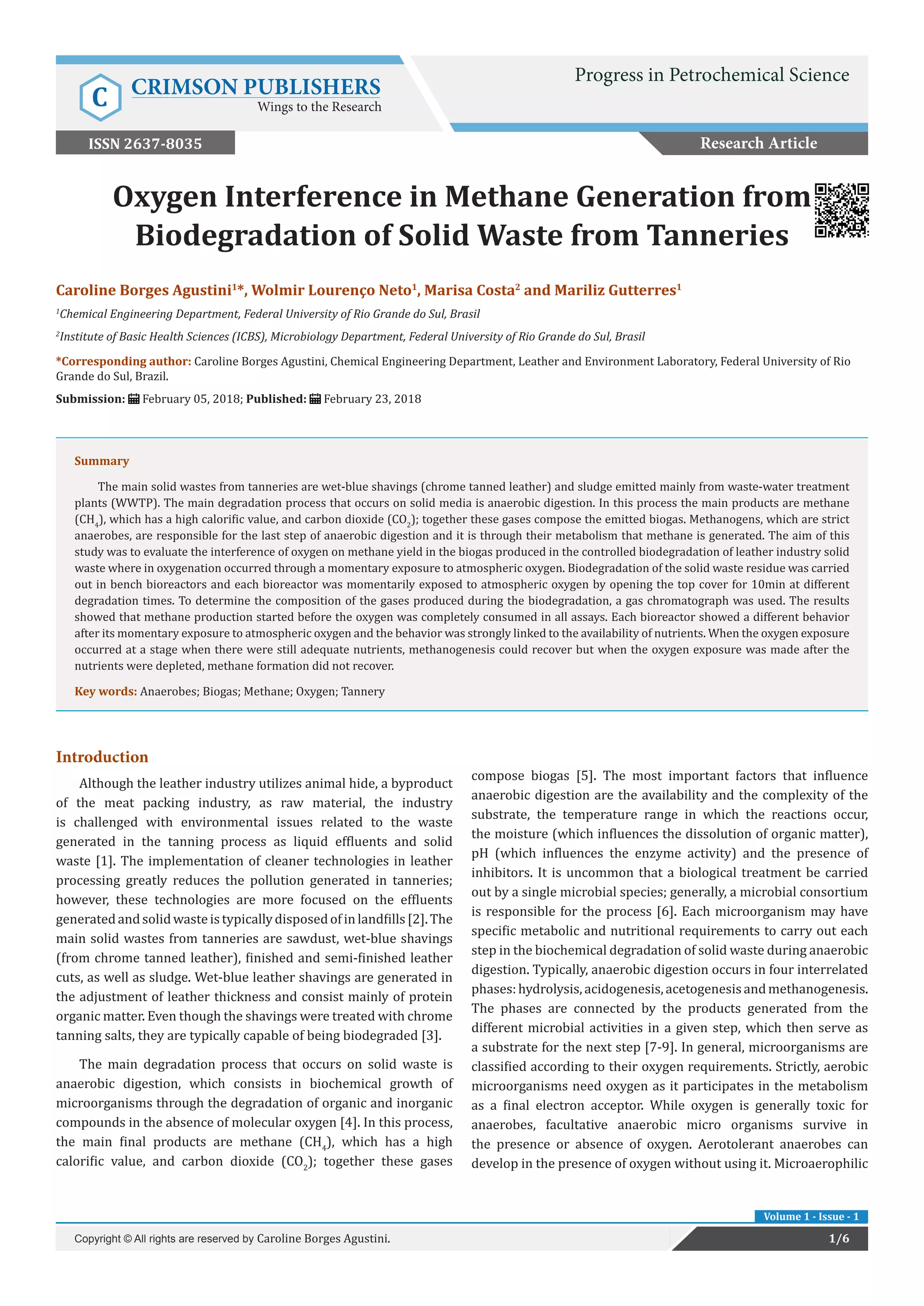 Oxygen Interference in Methane Generation from Biodegradation of Solid ...
