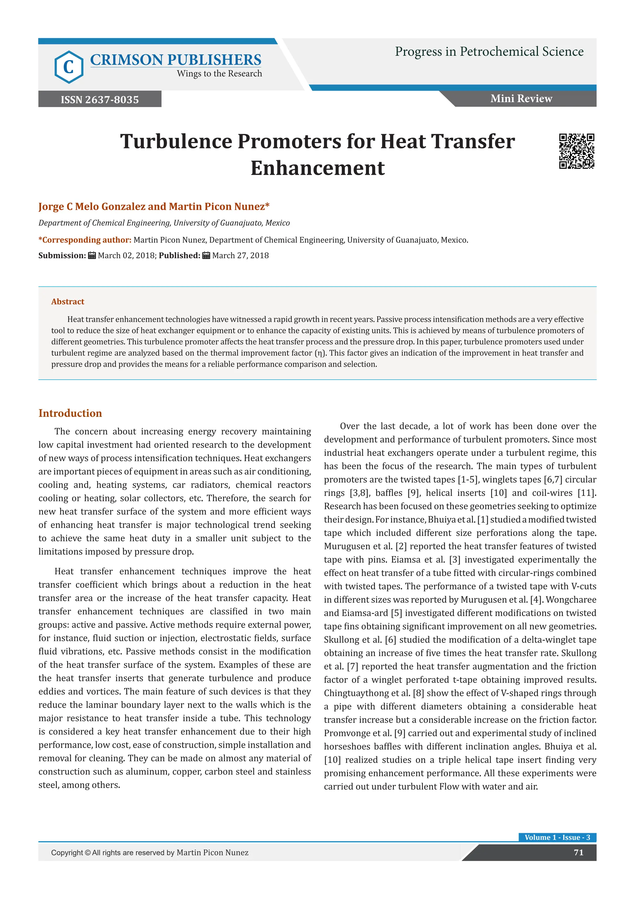 Turbulence Promoters for Heat Transfer Enhancement_Crimson Publishers | PDF