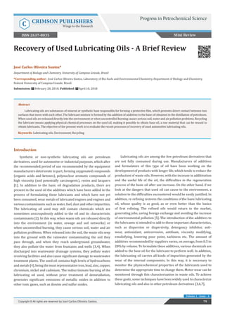 Recovery of Used Lubricating Oils - A Brief Review_Crimson Publishers | PDF
