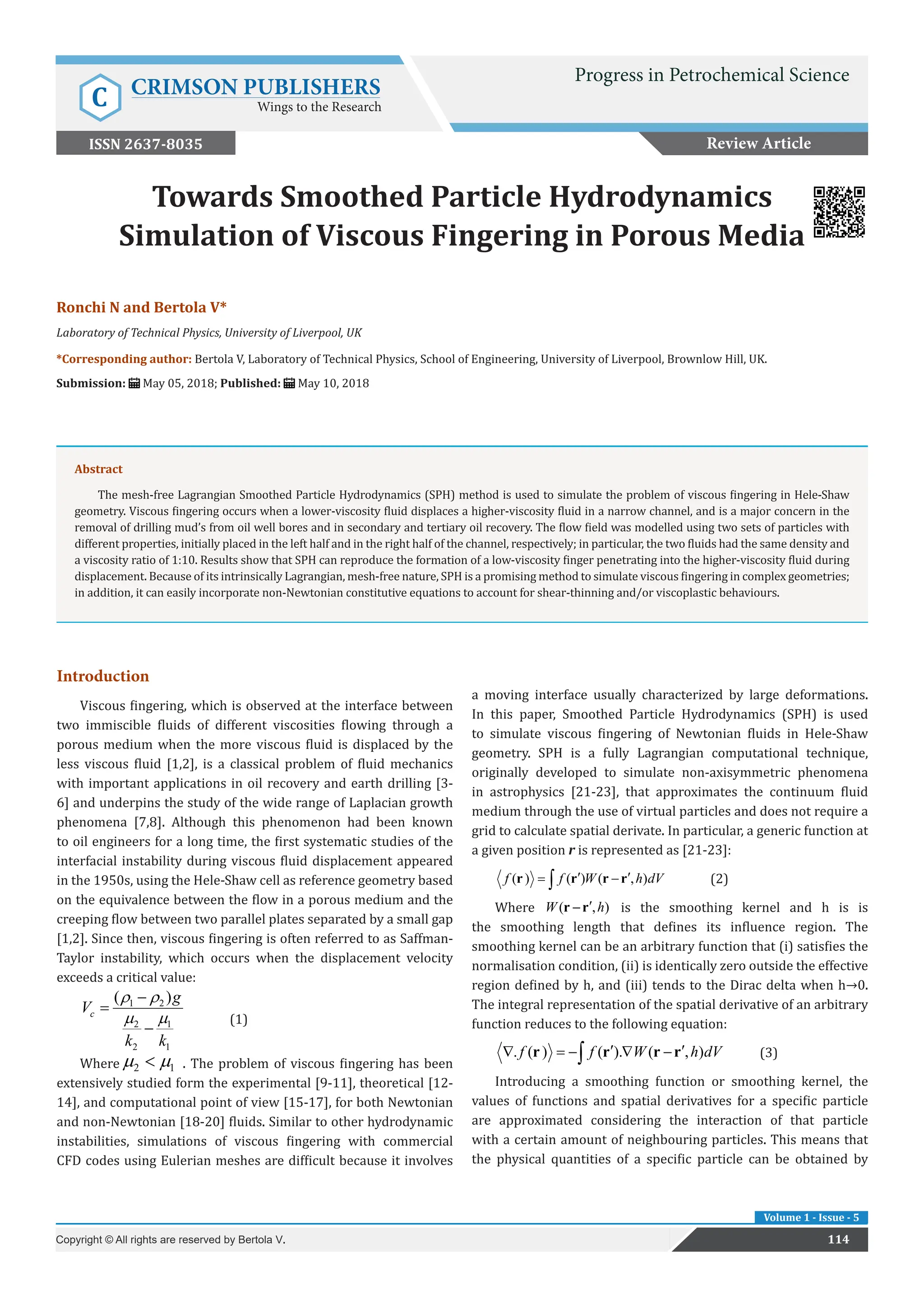 Towards Smoothed Particle Hydrodynamics Simulation Of Viscous Fingering