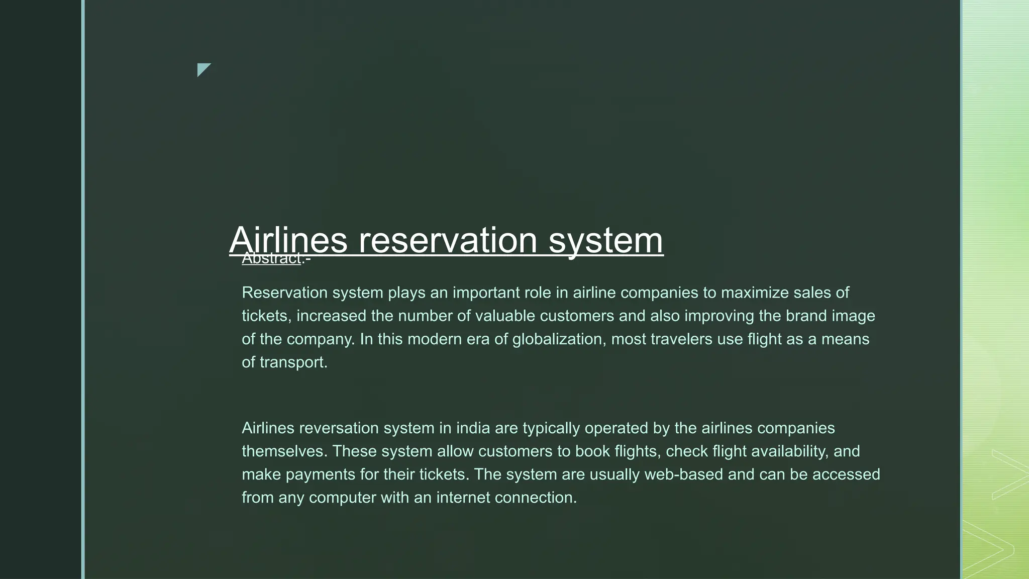 Ppt on Airliness reservation system engg | PPTX
