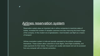 Ppt on Airliness reservation system engg | PPTX