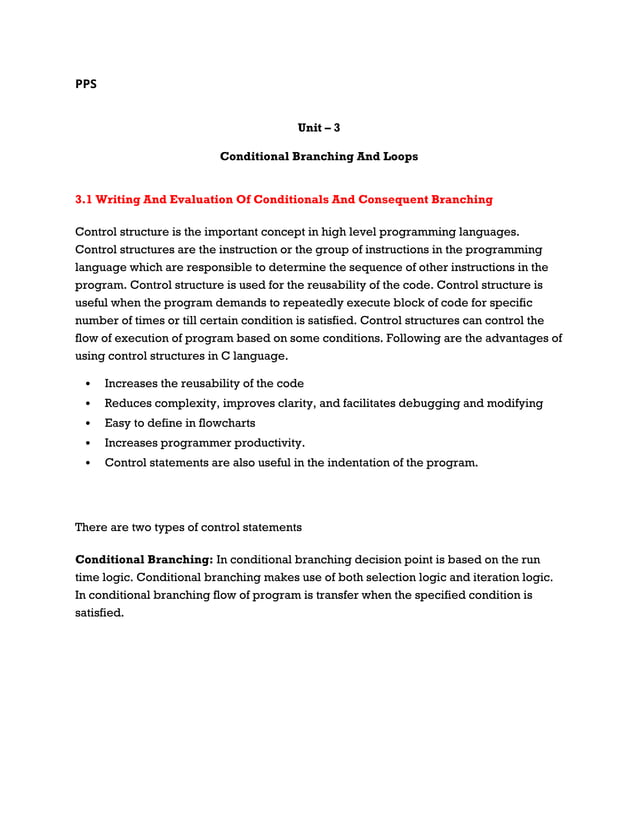 PPS 3.3CONDITIONAL BRANCHING AND LOOPS WRITING AND EVALUATION OF ...