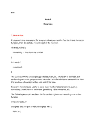 PPS 7.7 RECURSION, AS A DIFFERENT WAY OF SOLVING PROBLEMS. EXAMPLE PROGRAMS | DOCX