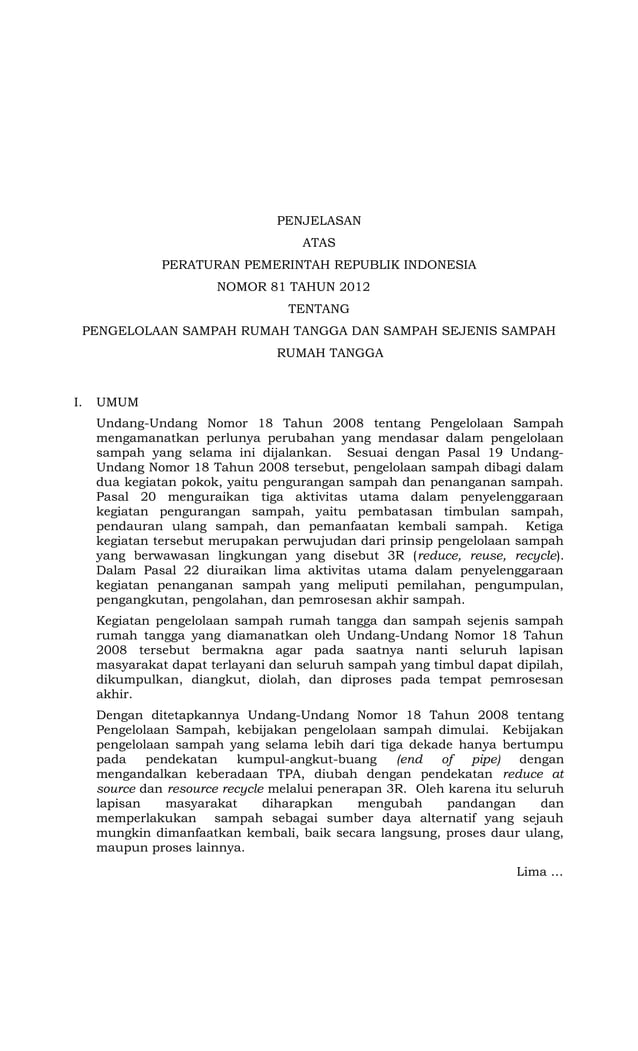 Pp sampah nomor 81 tahun 2012 | DOC