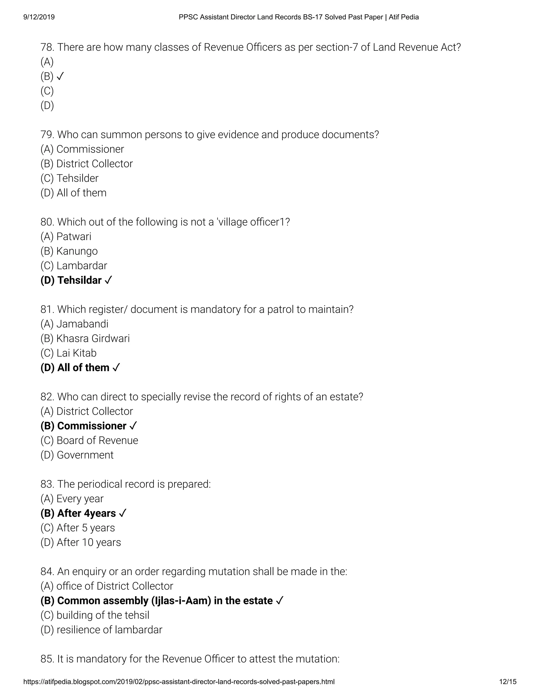 Ppsc assistant director land records bs 17 solved past paper atif pedia | PDF