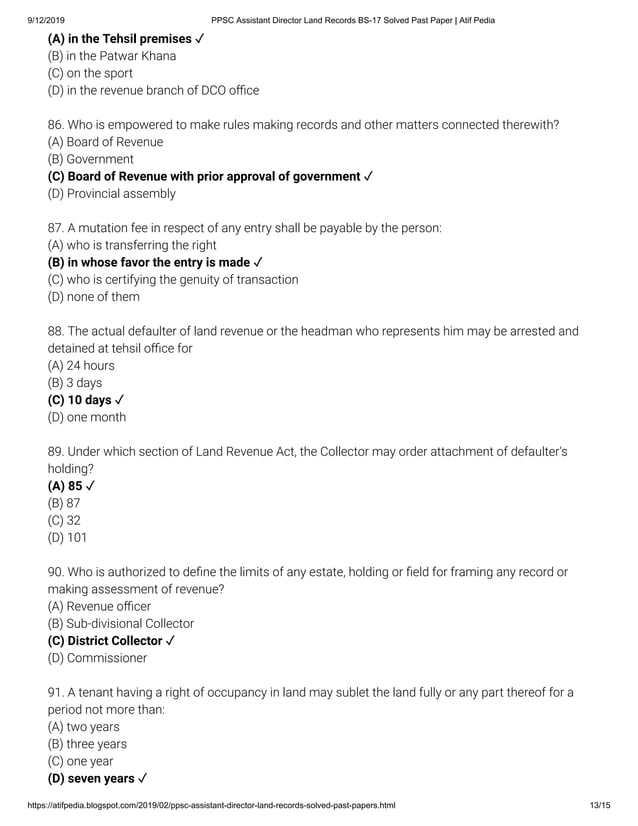 Ppsc assistant director land records bs 17 solved past paper atif pedia | PDF | Free Download