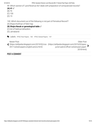 Ppsc assistant director land records bs 17 solved past paper atif pedia | PDF