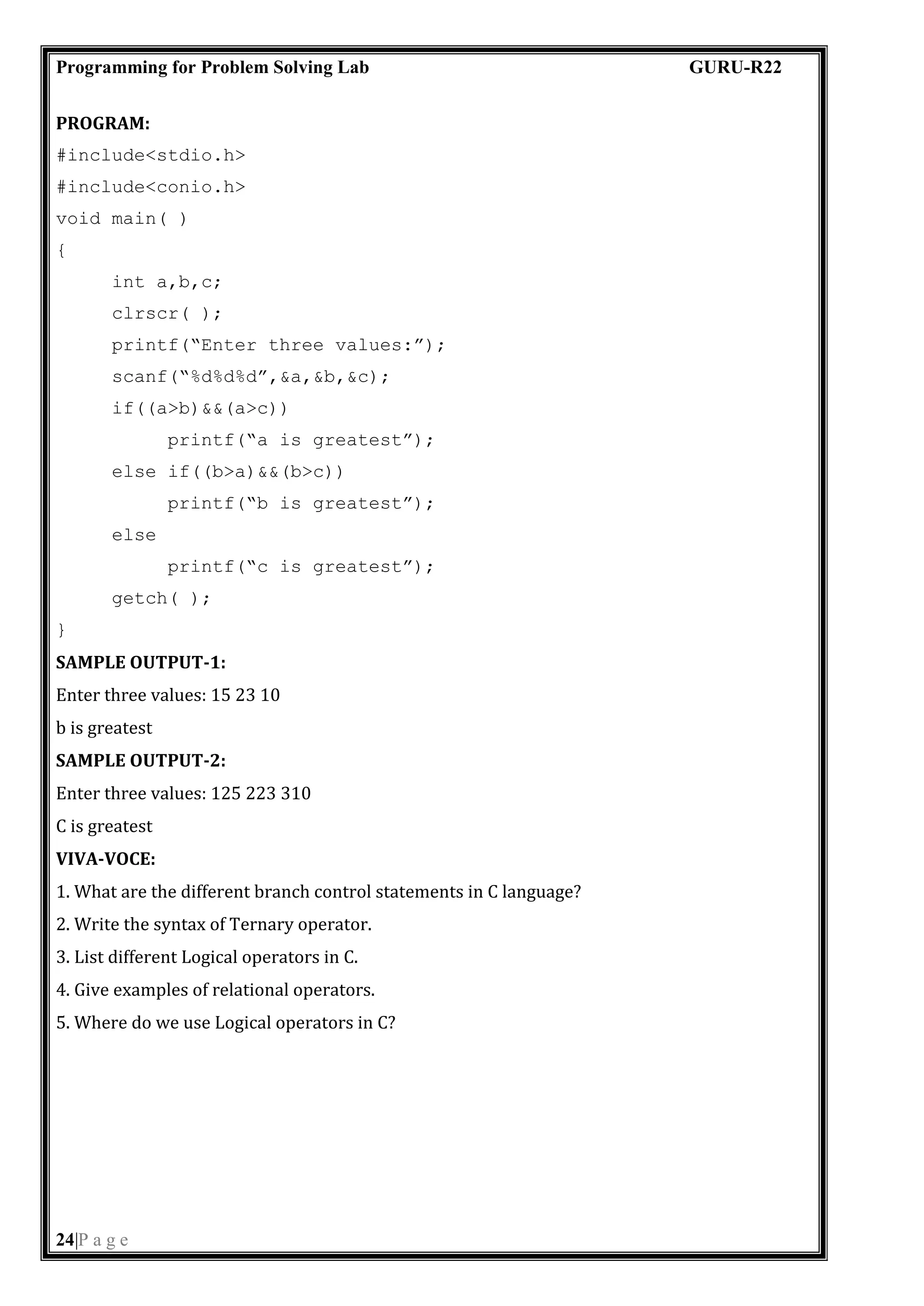 PPS_Lab_Manual_2023-24[1] of Programming for problem solving | PDF