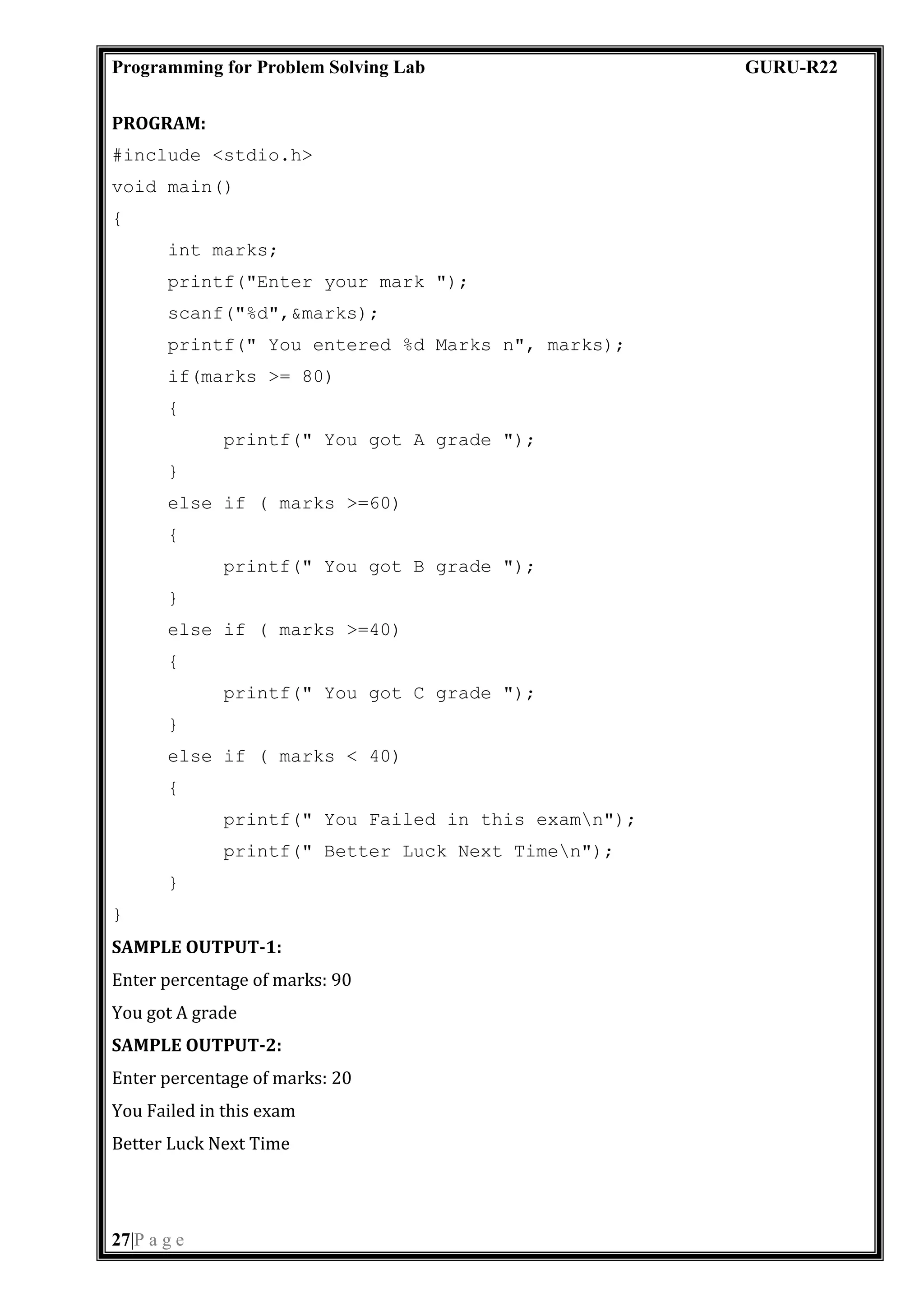 PPS_Lab_Manual_2023-24[1] of Programming for problem solving | PDF