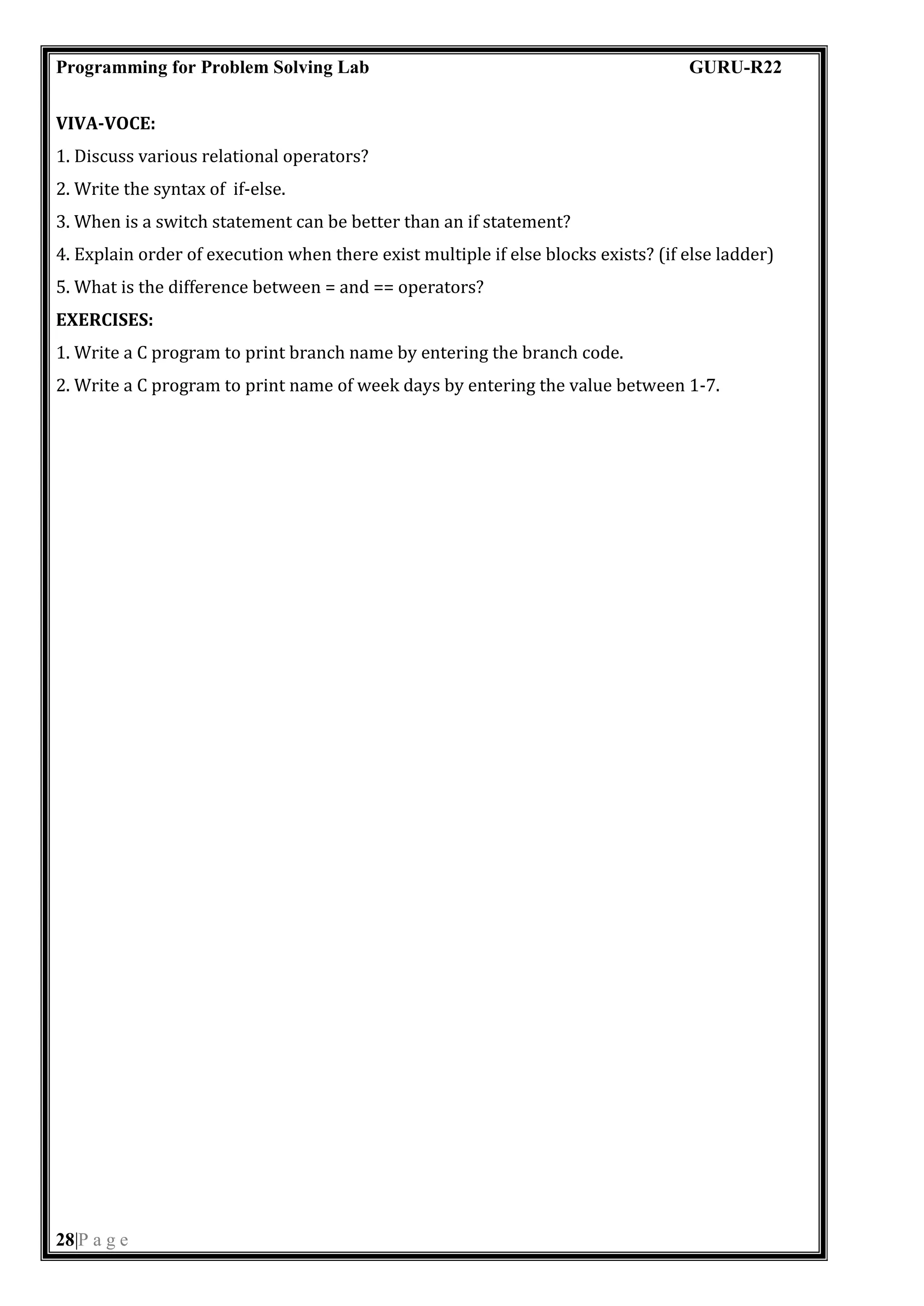 PPS_Lab_Manual_2023-24[1] of Programming for problem solving | PDF