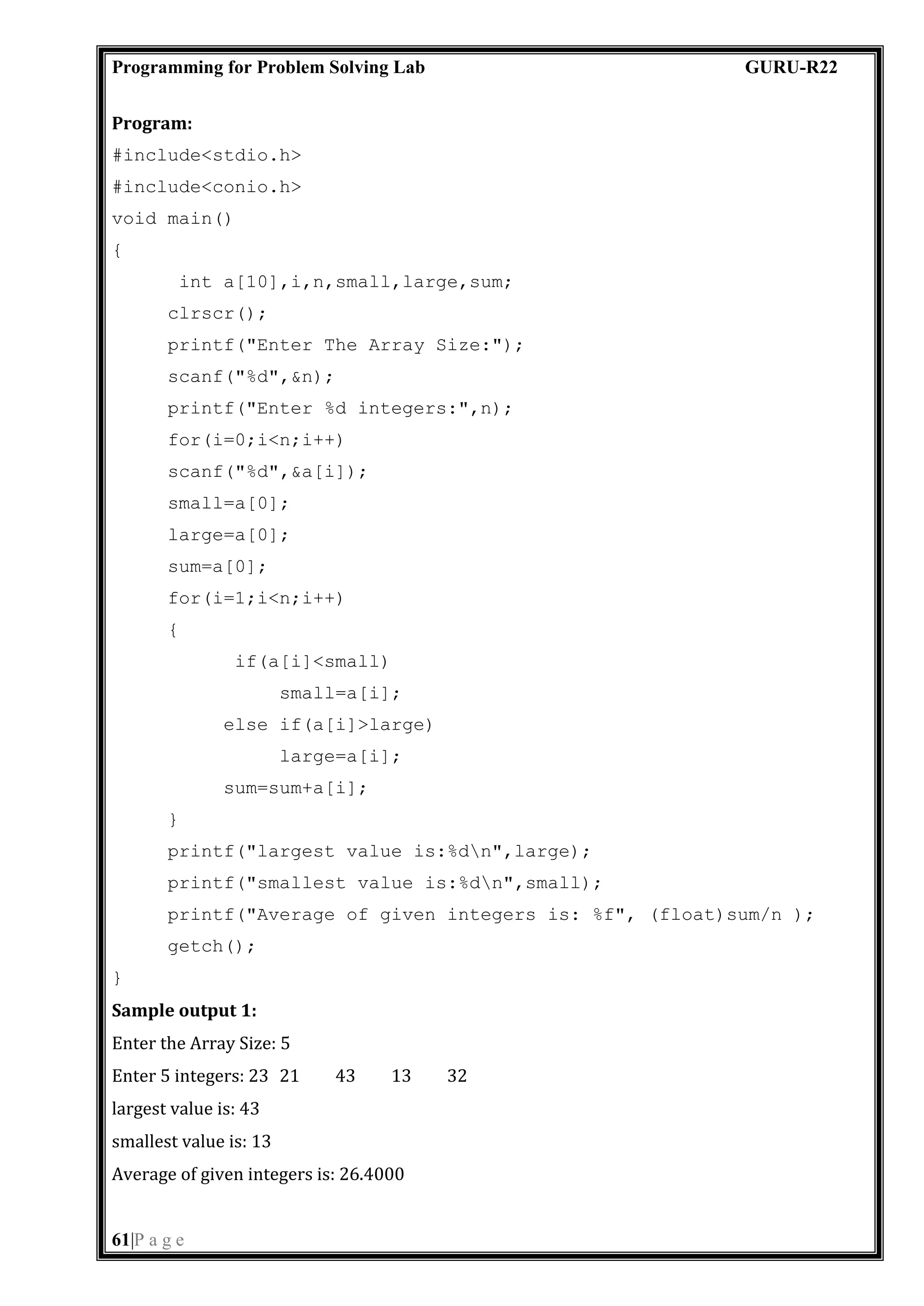 PPS_Lab_Manual_2023-24[1] of Programming for problem solving | PDF