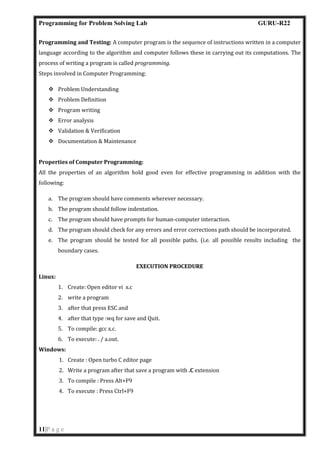 PPS_Lab_Manual_2023-24[1] of Programming for problem solving | PDF