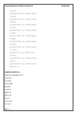 PPS_Lab_Manual_2023-24[1] of Programming for problem solving | PDF