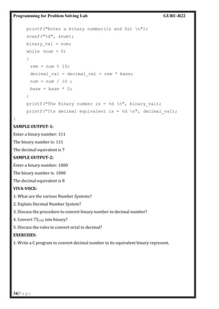 PPS_Lab_Manual_2023-24[1] of Programming for problem solving | PDF