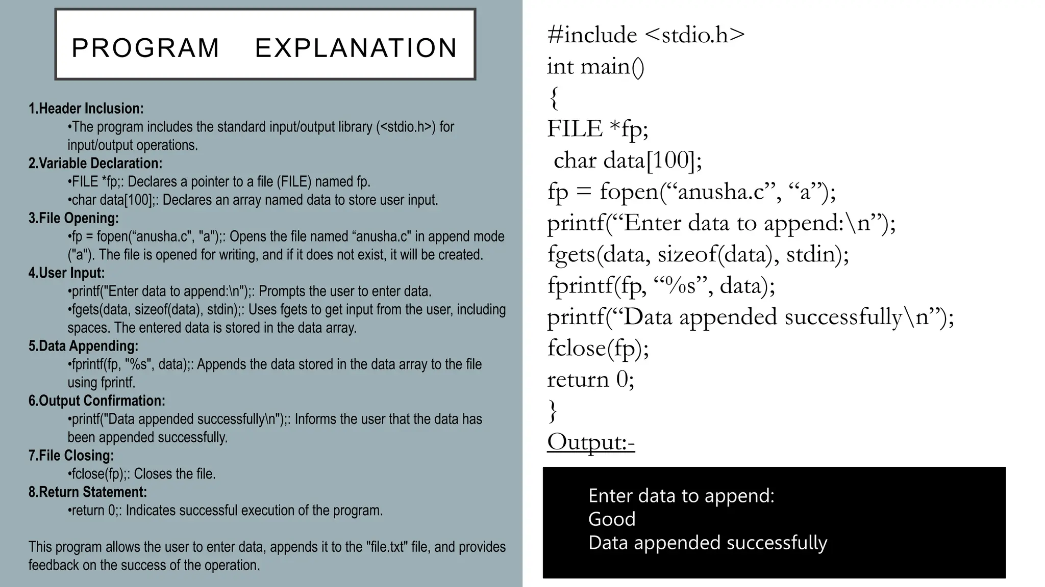APPENEDING OF DATA TO AN EXISTING FILES. | PPTX