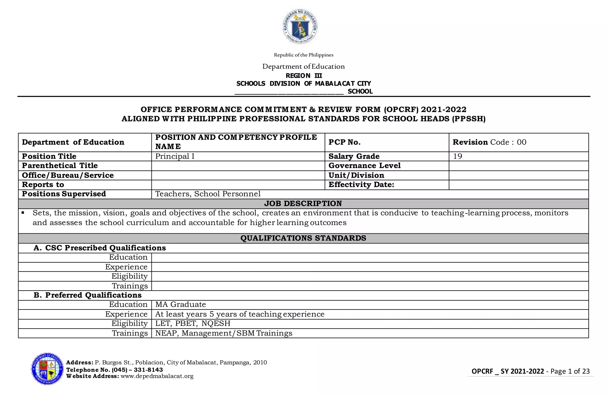 OPCRF aligned with PD Priorities for SY 2020-2023 | DOCX