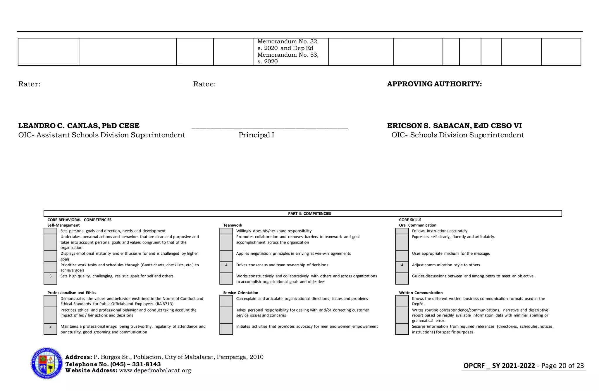 OPCRF aligned with PD Priorities for SY 2020-2023 | DOCX