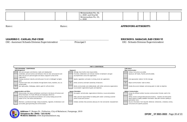 OPCRF aligned with PD Priorities for SY 2020-2023