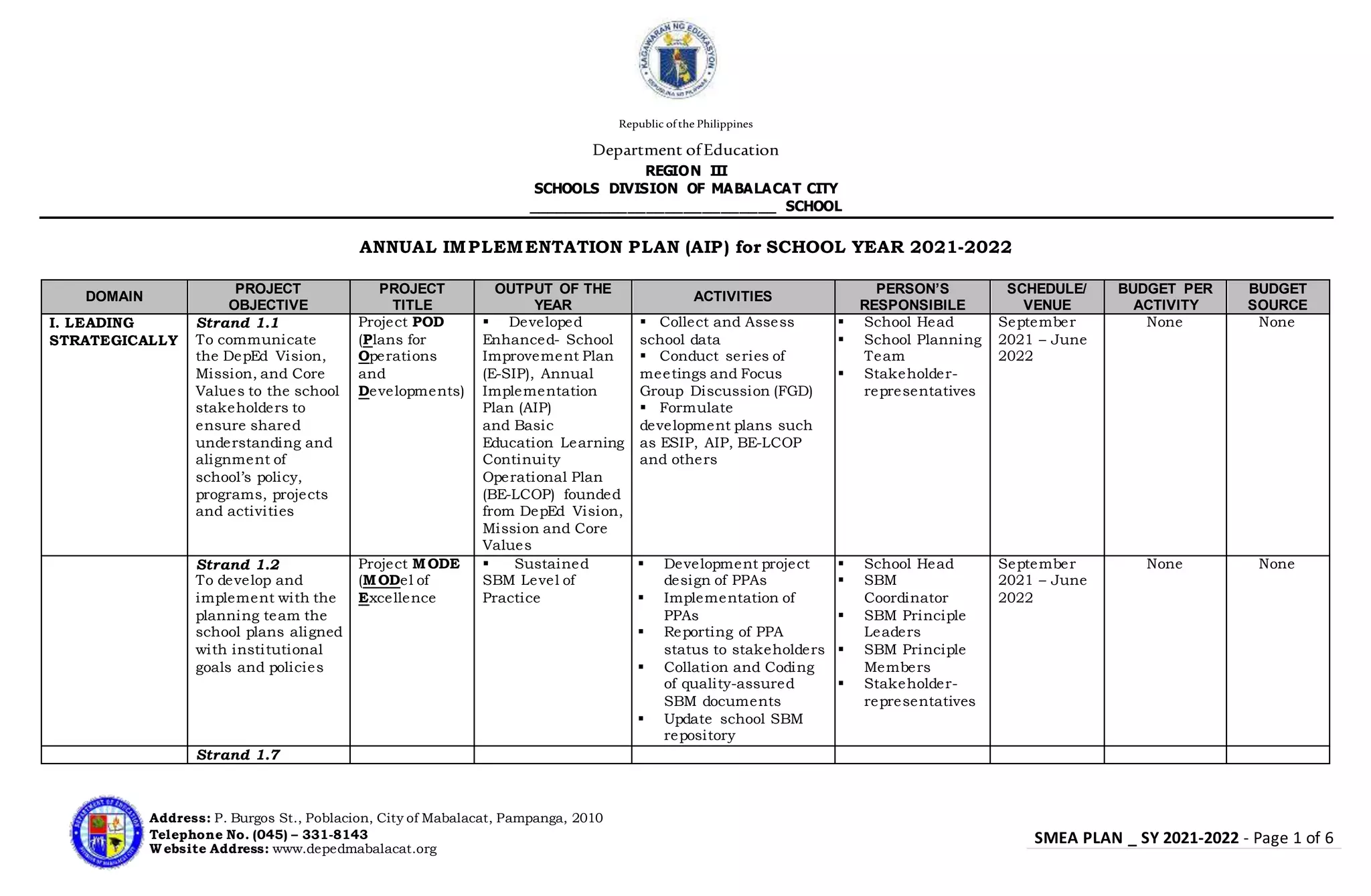Sample Annual Implementation Plan | DOCX