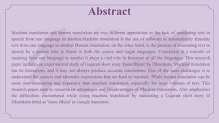 Machine Translation and Human Translation in Jumo Bhisti by Dhumketu .pptx