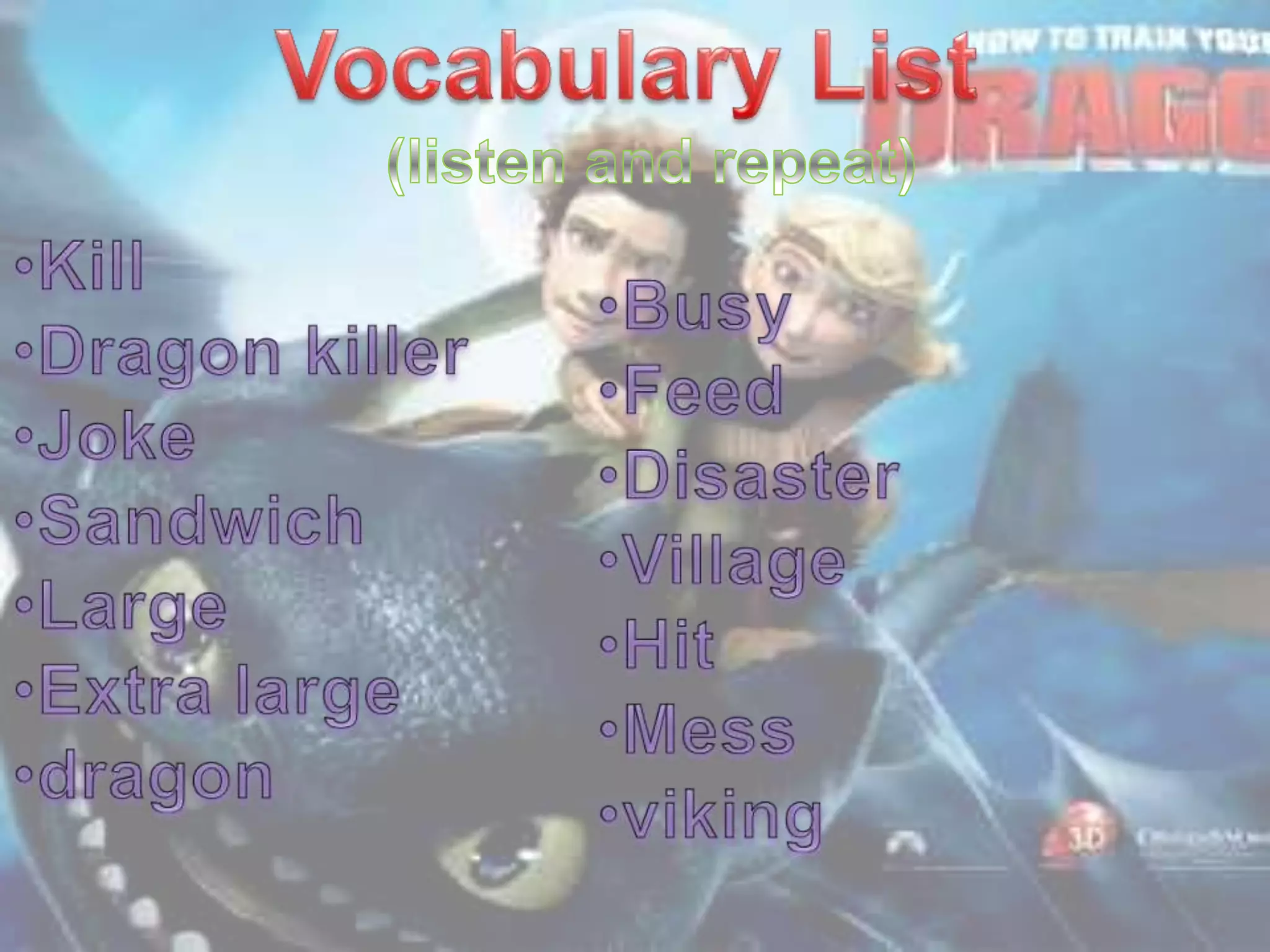 How to Train Your Dragon vocabulary and fill in the blank | PPTX