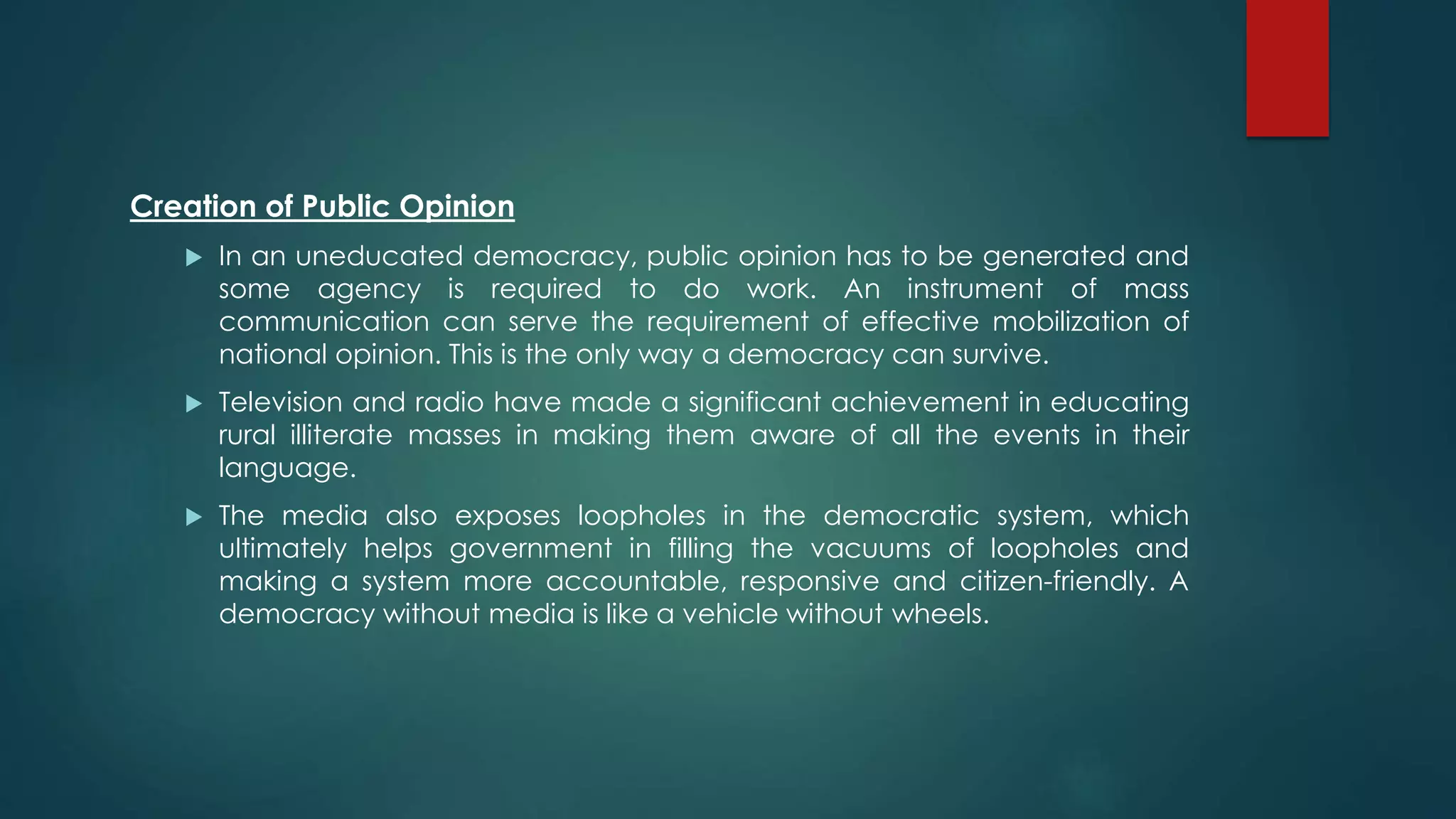 Role of Media in Democracy | PPTX | Civic affairs | Politics